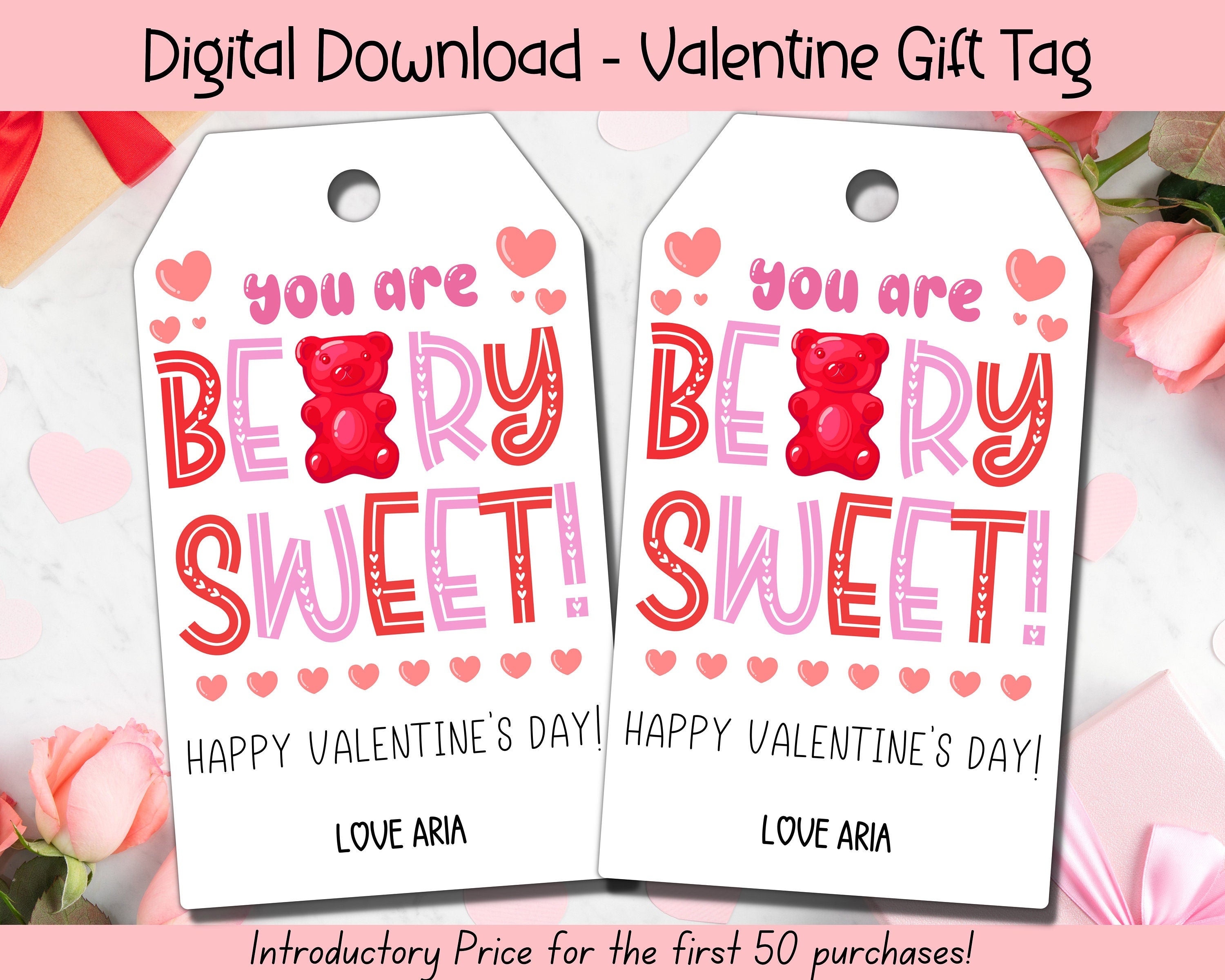 EDITABLE Gummy Bear Valentine Gift Tags, Printable Kids Valentine Tags ...