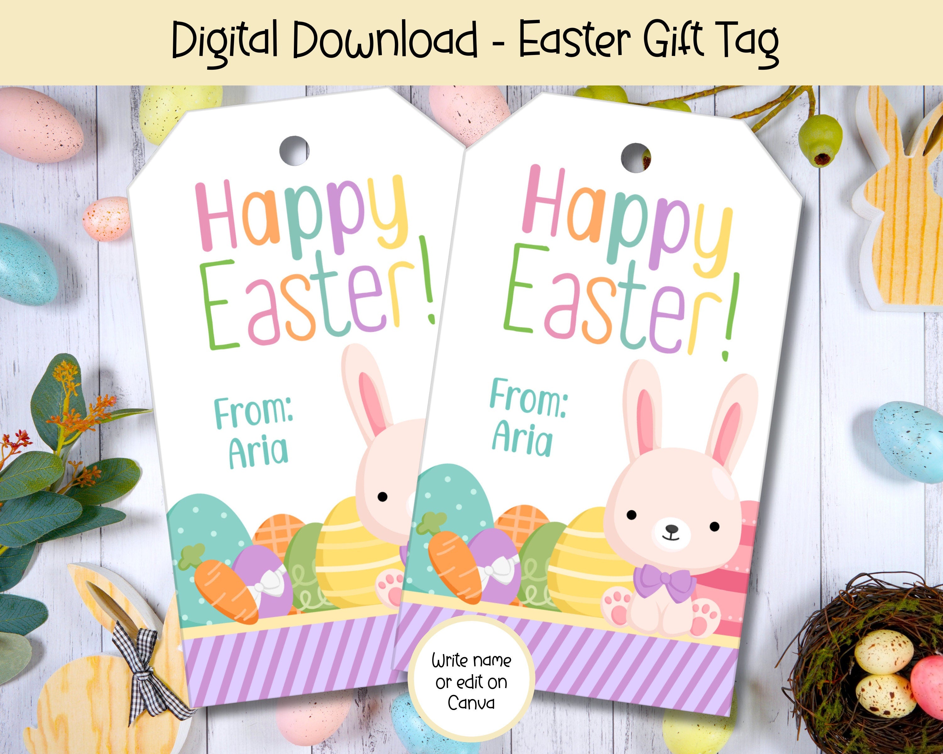 EDITABLE Easter Gift Tags, Easter Printables, Kids Easter Basket, Prin ...