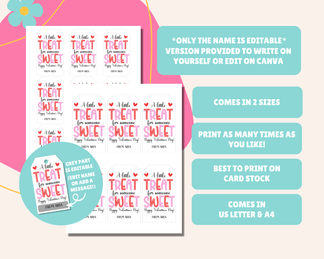 Editable Sweet Treat Valentine Gift Tags for Kids Classroom Valentine ...