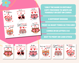 Editable Cat Valentine Cards for Kids Classroom Valentine – Crafty Kids ...