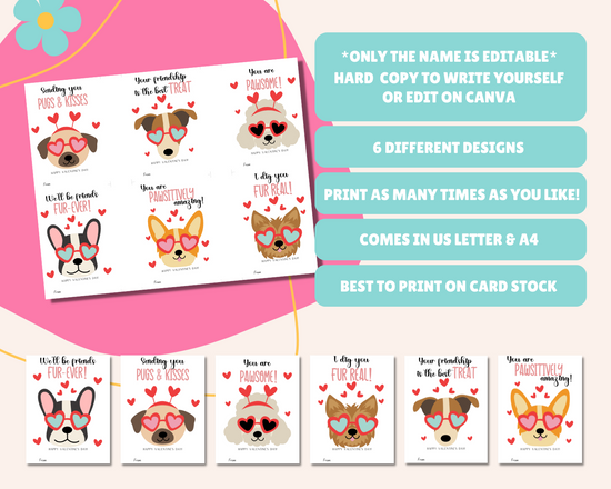 Editable Dog Valentine Cards for Kids for Classroom Valentine – Crafty ...