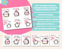 Editable Penguin Valentine Cards for Kids Classroom Valentine – Crafty ...