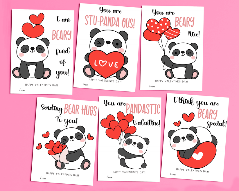 Editable Panda Valentine Cards for Kids Classroom Valentine – Crafty ...