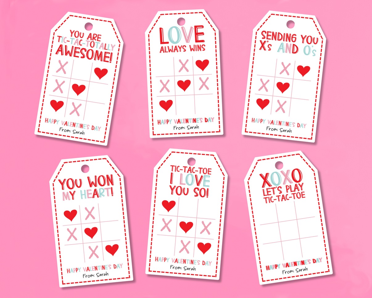 Editable Tic Tac Toe Valentine Gift Tags for Kids Classroom Valentine ...